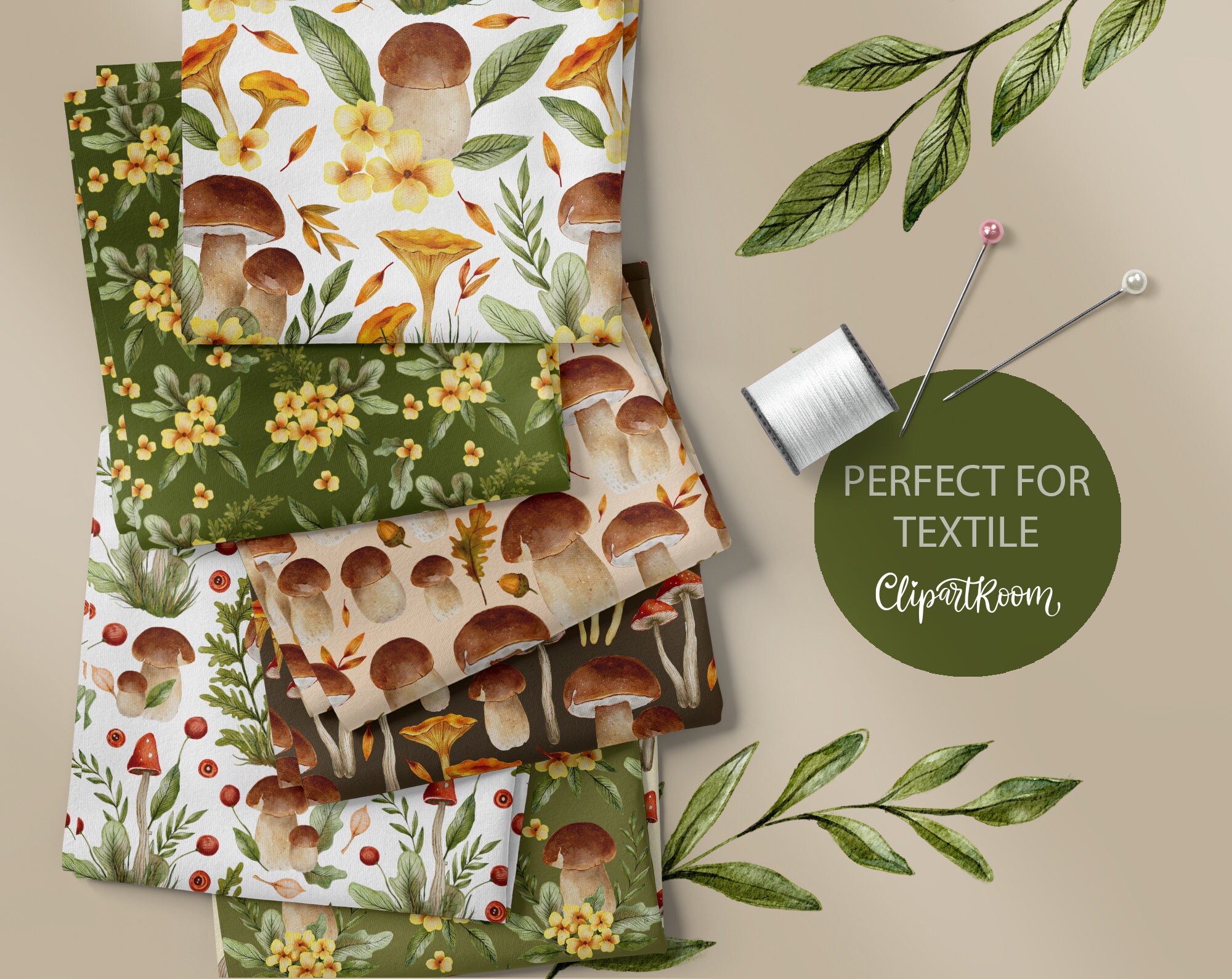 Cute Mushroom Clipart Watercolor Mushroom Digital Paper Autumn - Etsy