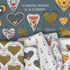 Cute Love Clipart and Valentines Digital Paper, Seamless Digital ...