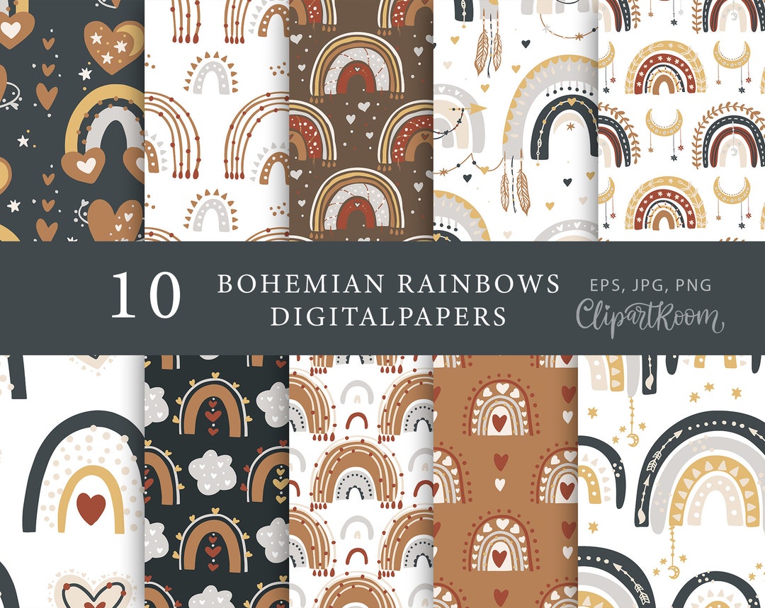Boho Digital Paper Rainbow Digital Paper Pack Rainbow Seamless Pattern ...