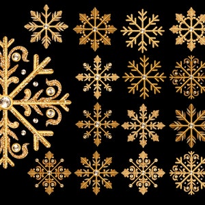 Gold Glitter Snowflake Clipart Bundle: Retro Christmas PNG (digital ...
