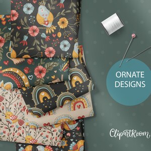 Bird Dreams Boho Digital Paper, Spring Digital Paper Chic, Digital ...