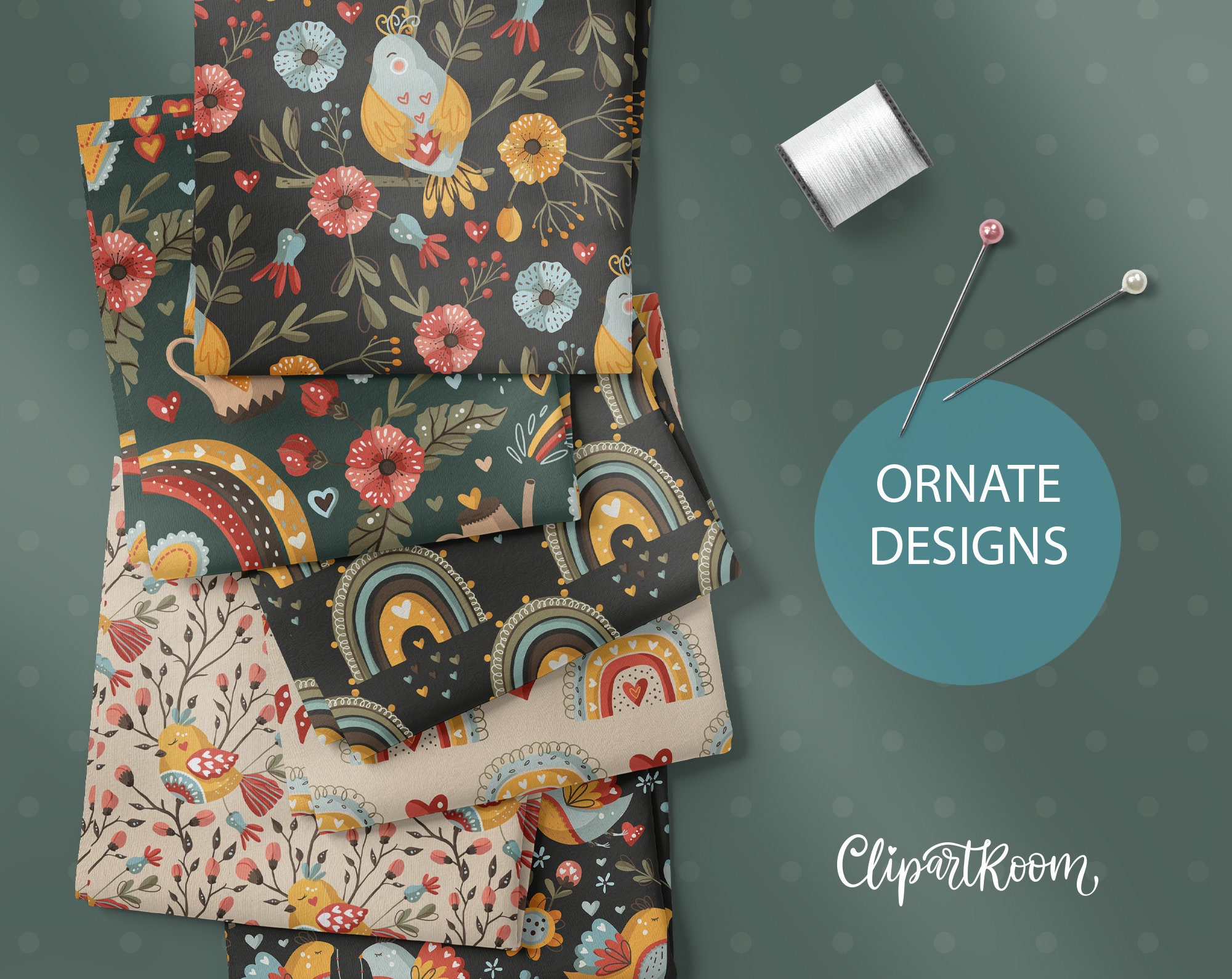 Bird Dreams Boho Digital Paper, Spring Digital Paper Chic, Digital ...