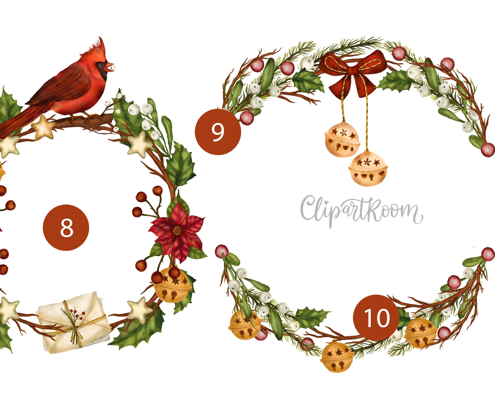 Cardinal Clipart Christmas Wreath Clipart Commercial Use Christmas ...