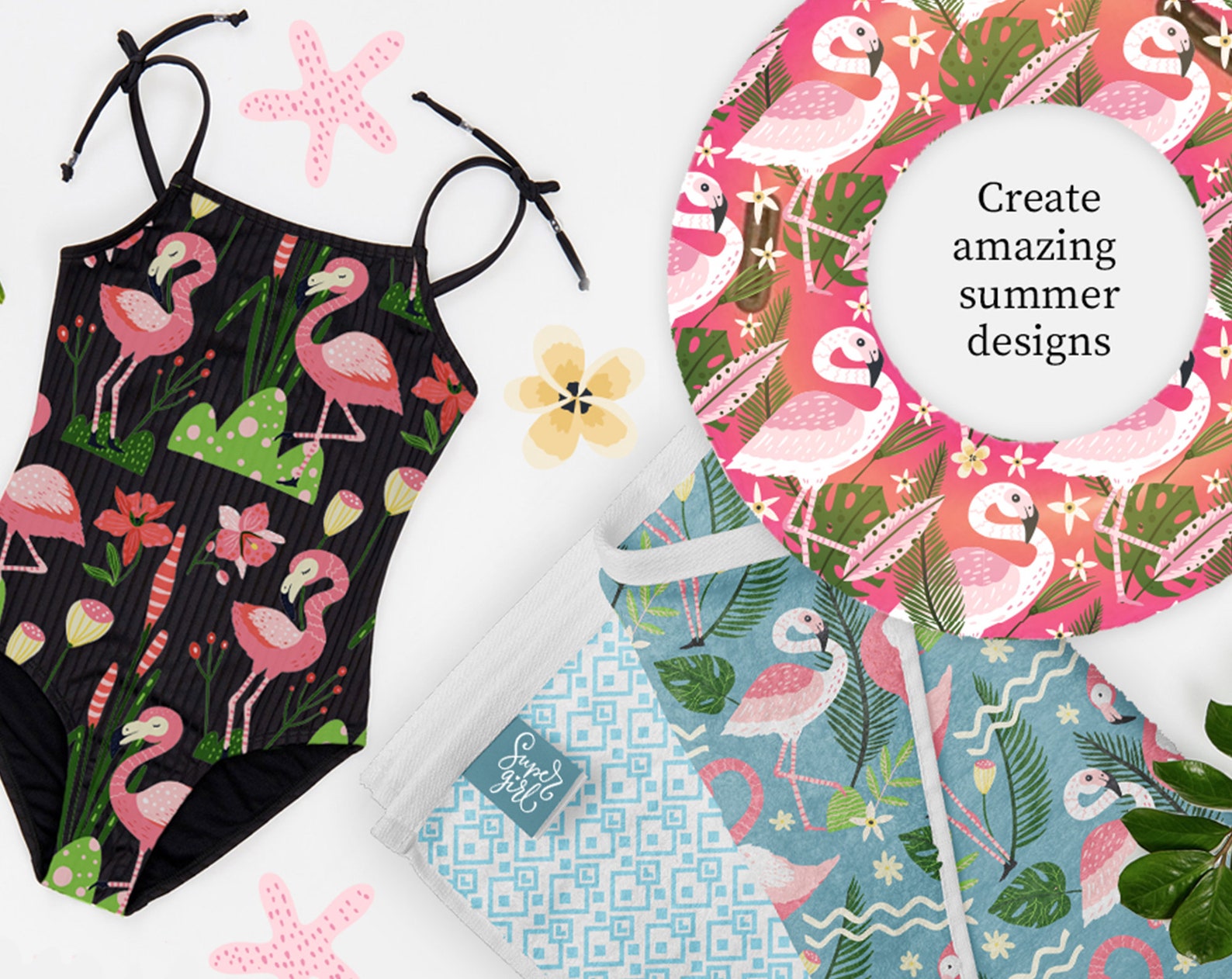 Flamingo Clipart, Summer Clipart With Flamingo Print, Cartoon Vector ...