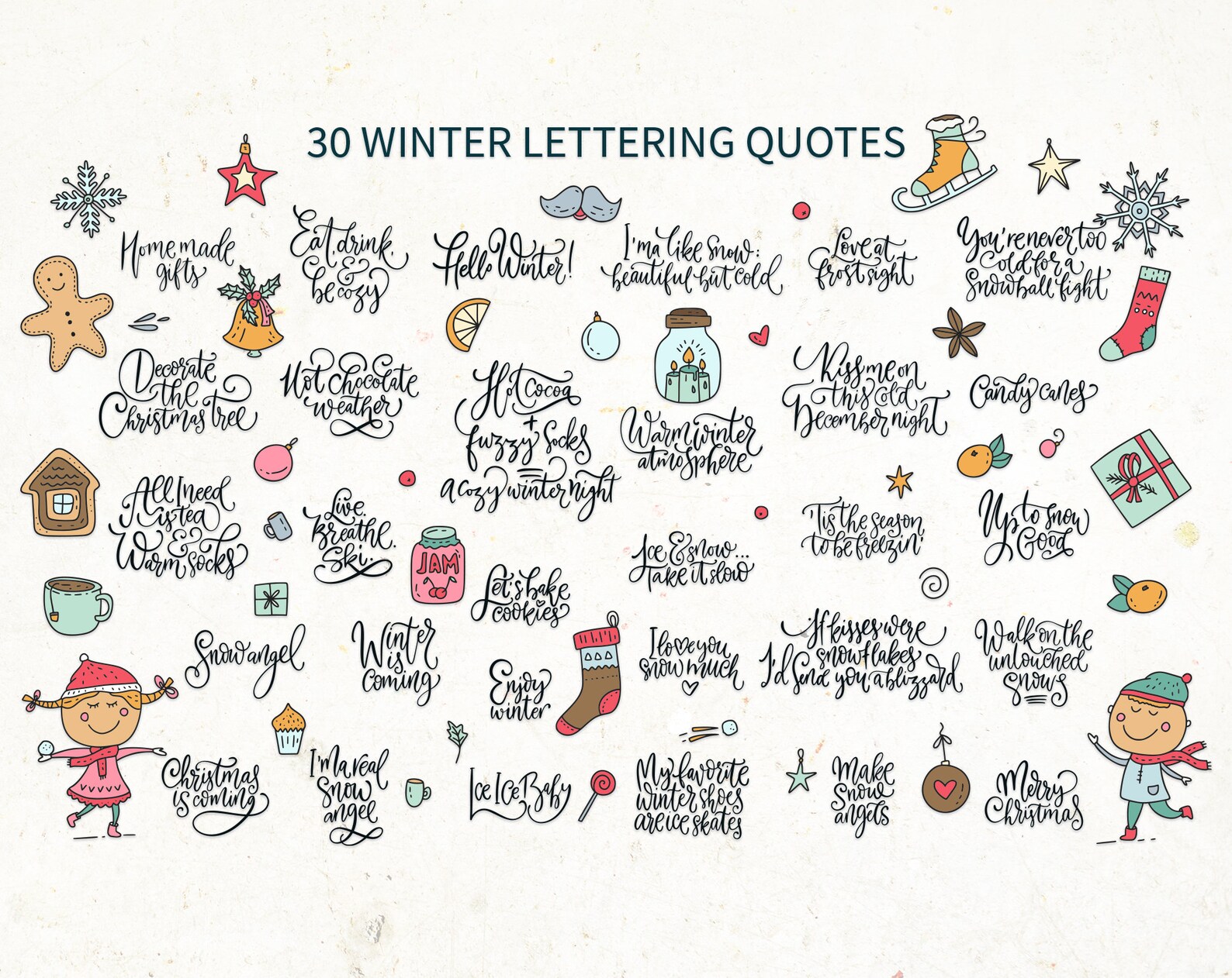 Christmas Vector Bundle, Christmas Doodle Clipart, Christmas Printable ...