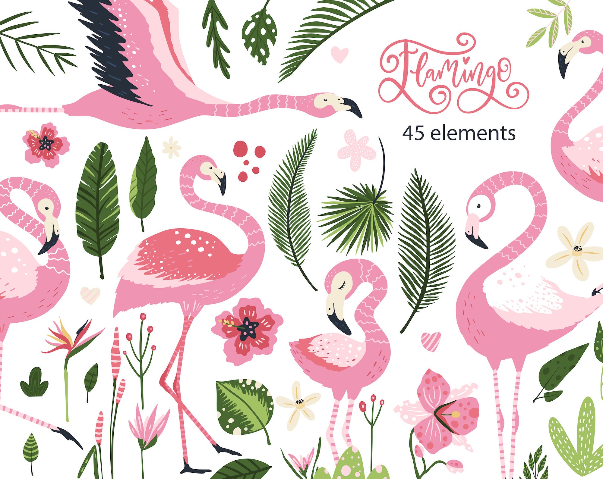 Tropical Flamingo Clipart Summer Clipart Instant Download Nursery Art ...