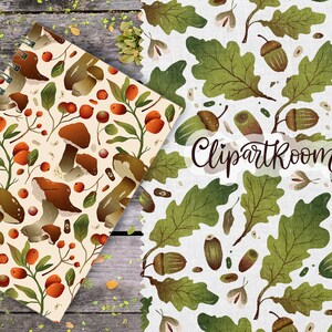 Fall Digital Paper, Mushroom & Daisy Digital Paper Seamless Pattern ...