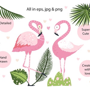 Tropical Flamingo Clipart Summer Clipart Instant Download Nursery Art ...