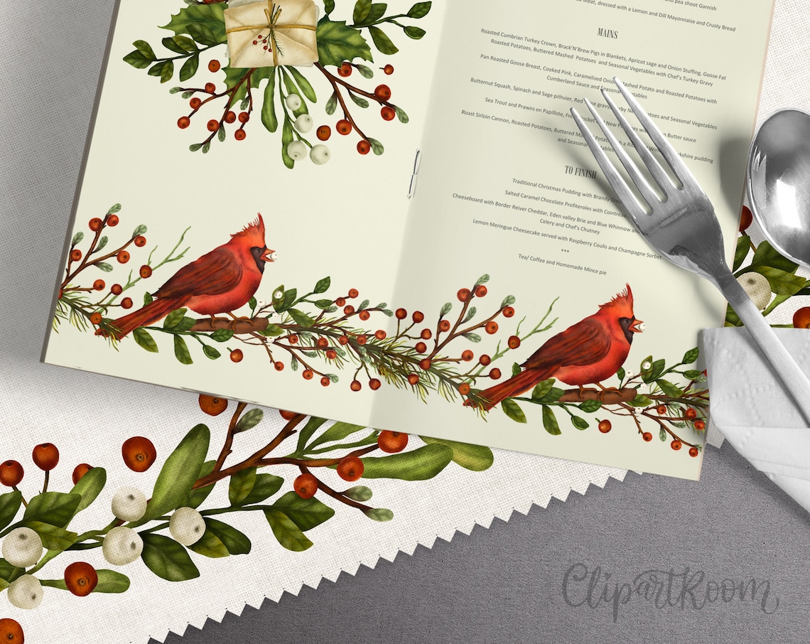 Cardinal Clipart Border Clipart Digital Vintage Christmas | Etsy