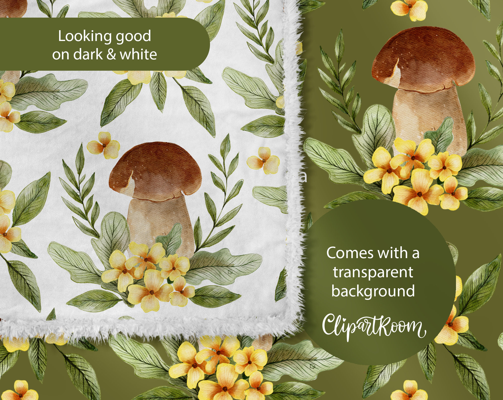 Cute Mushroom Clipart Watercolor Mushroom Digital Paper Autumn - Etsy