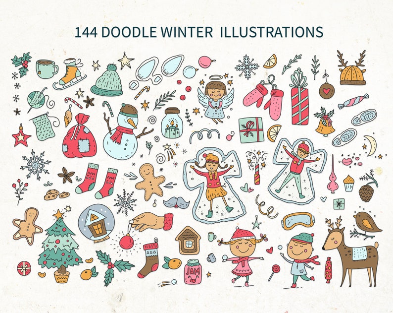 Christmas Vector Bundle, Christmas Doodle Clipart, Christmas Printable ...