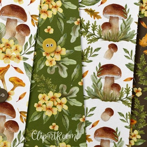 Cute Mushroom Clipart Watercolor Mushroom Digital Paper Autumn Digital ...