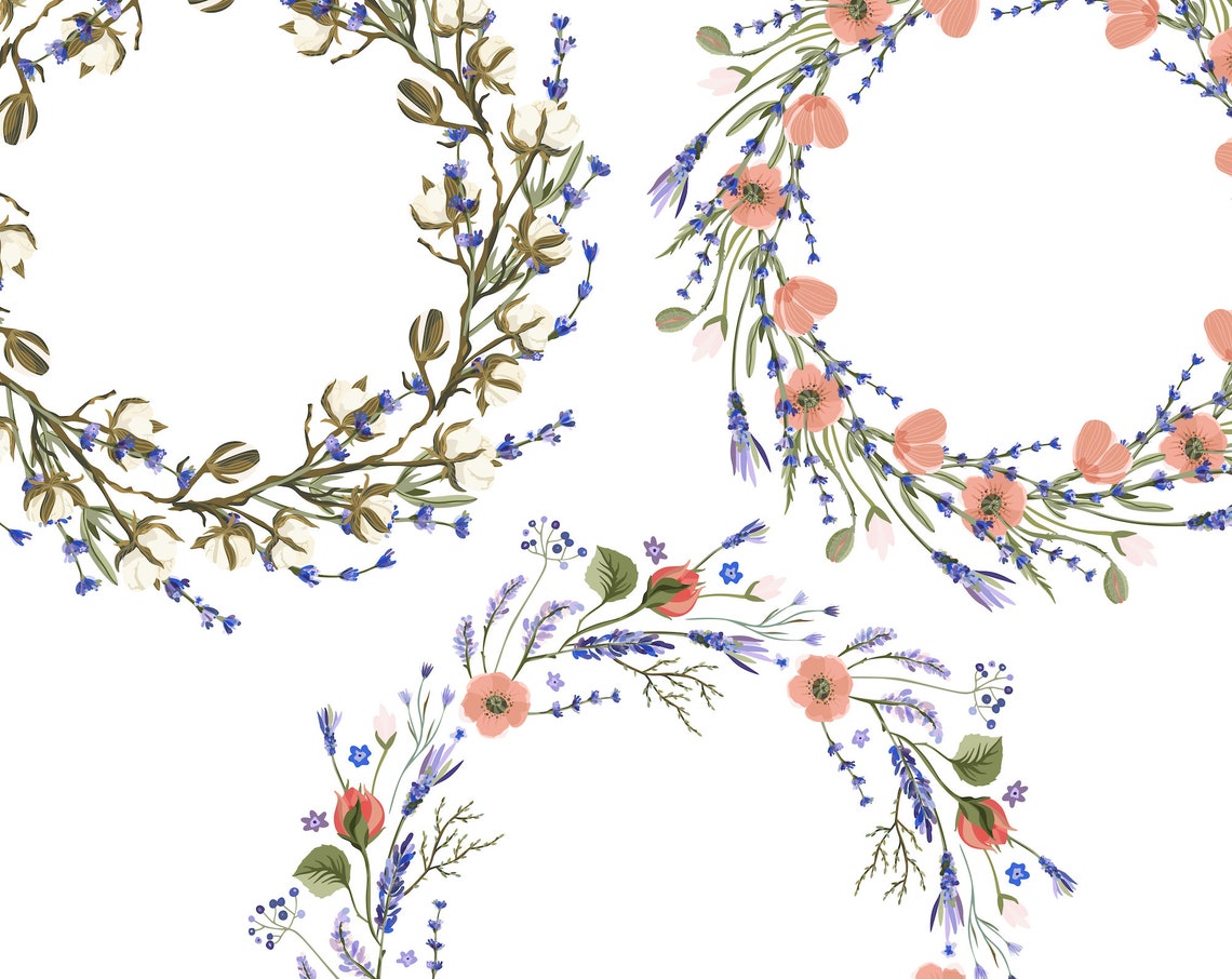 Floral Frame Clipart Floral Wreath Clipart Lavender Clipart - Etsy