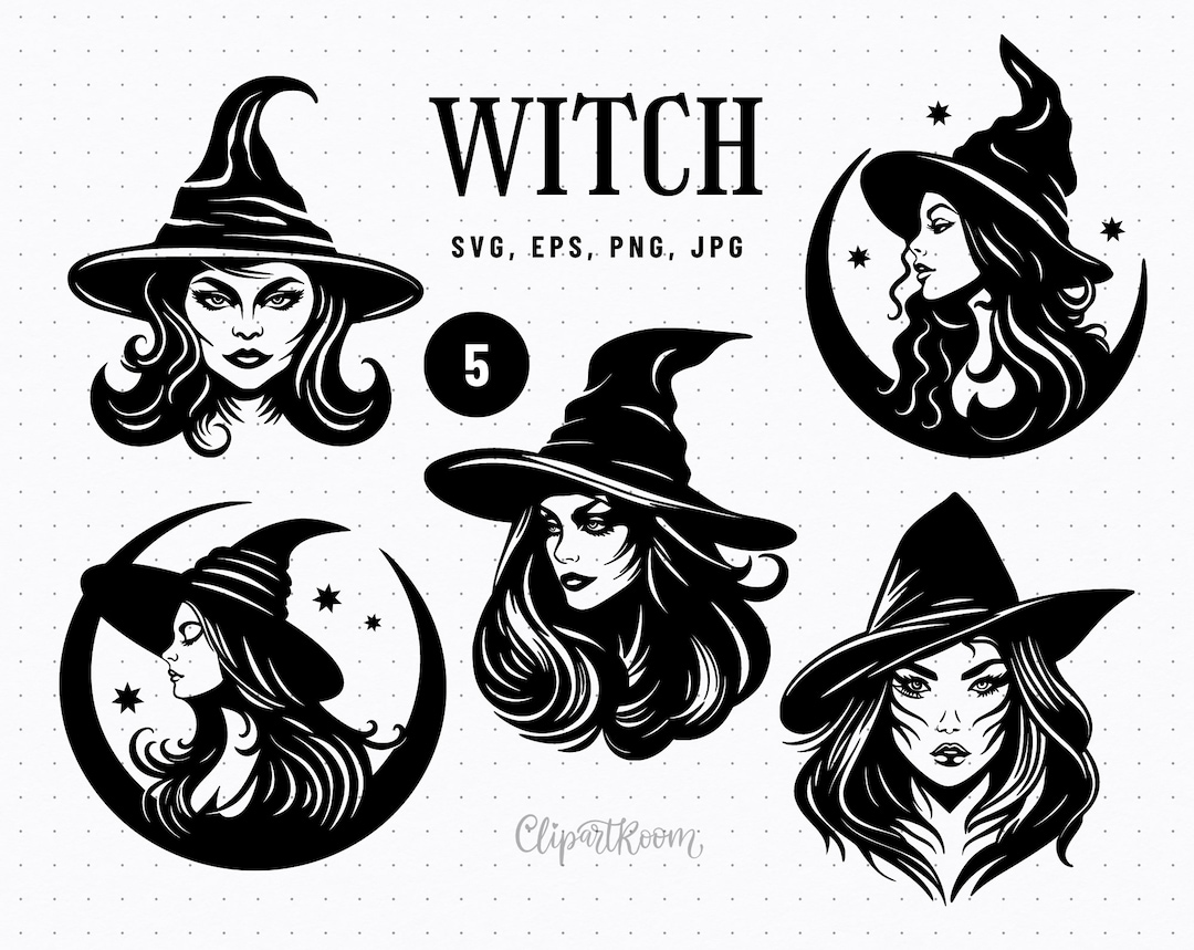 Witch Svg Witch Face Svg Halloween Svg Png Witch Clipart Witch Png Moon ...