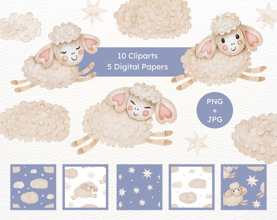 Lamb Baby Shower Clipart: Watercolor Sheep Prints, Farm Animals ...