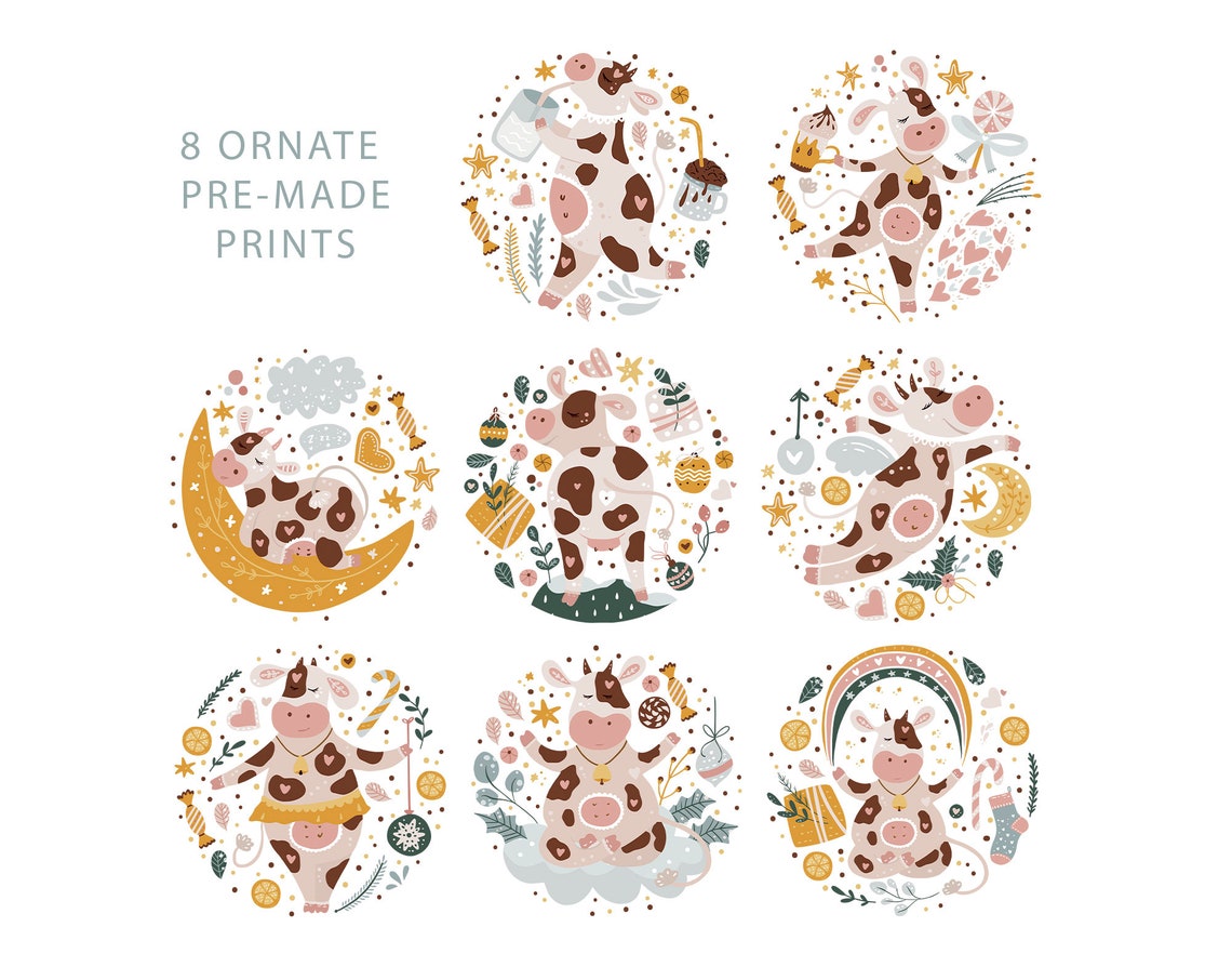 Christmas Cow Clipart Christmas Clipart Digital Clip Art | Etsy