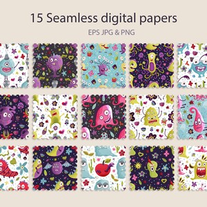 Monster Party Baby Shower Digital Paper Nursery Art Cute Monster ...