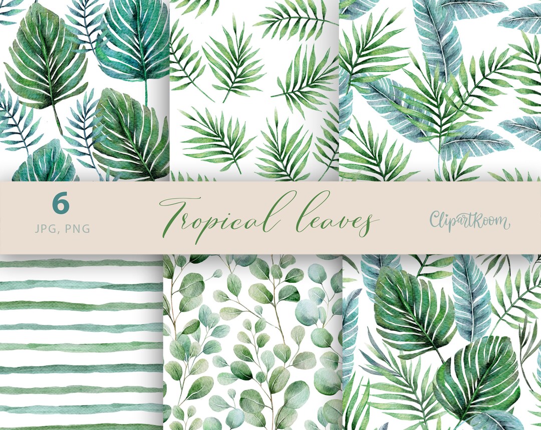 Jungle Nursery Tropical Leaves Digital Paper Eucalyptus Leaves Monstera ...