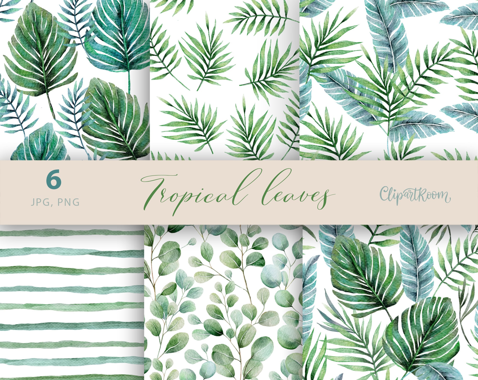 Jungle Nursery Tropical Leaves Digital Paper Eucalyptus Leaves Monstera ...