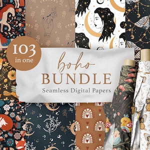 Boho Digital Paper Bundle Retro Digital Paper Chic Seamless Pattern ...