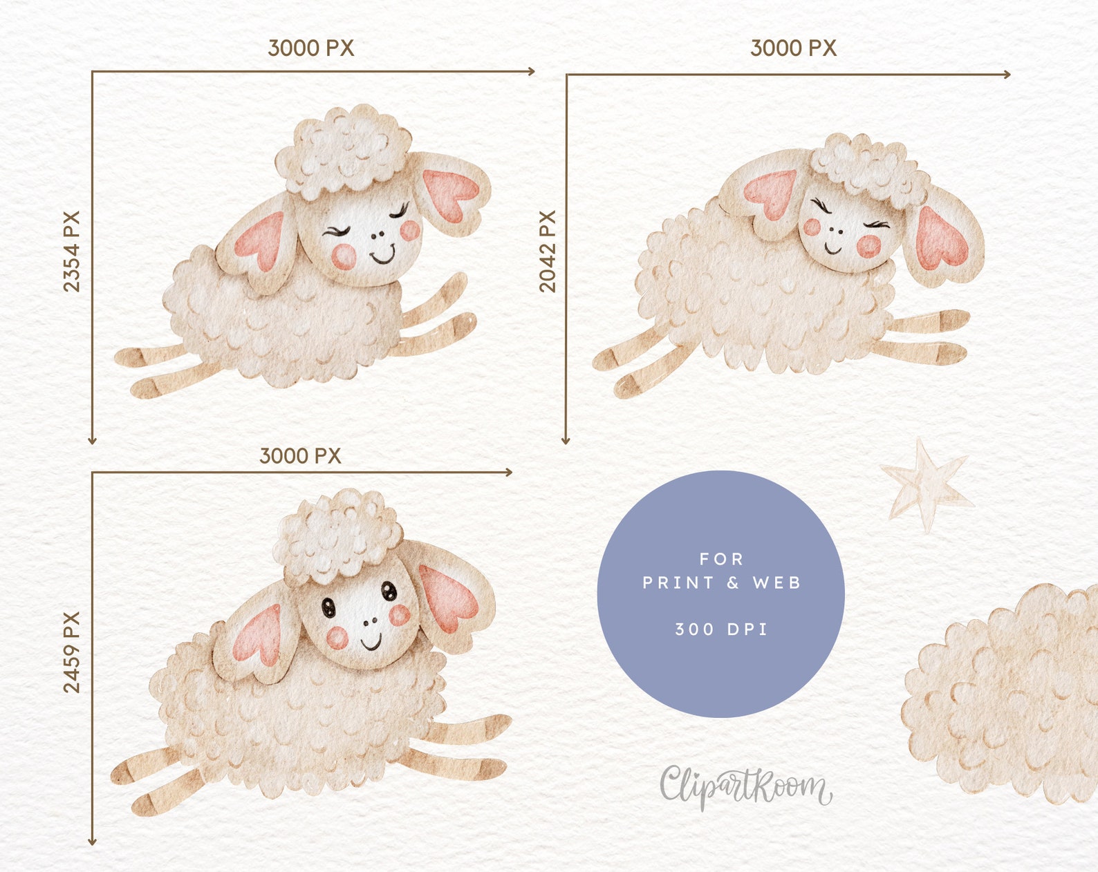 Lamb Baby Shower Clipart: Watercolor Sheep Prints, Farm Animals ...
