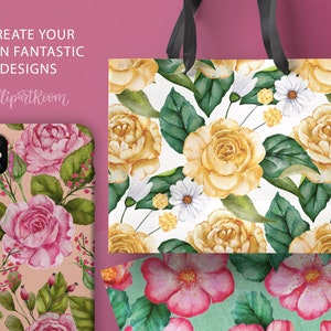 Watercolor Floral Digital Paper, Seamless Pattern Watercolor Pink Roses ...