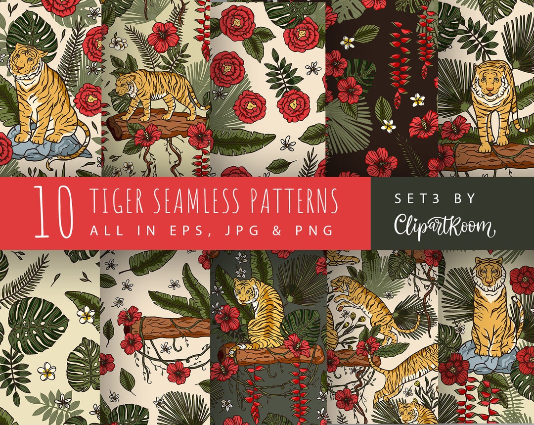 Tiger Painting Boho Digital Paper Digital Download Seamless Pattern ...