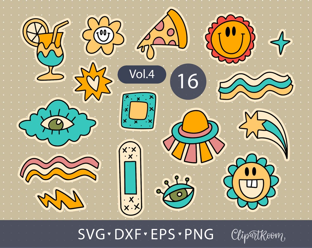 Groovy Svg Groovy Stickers 90s Nostalgia Retro Clipart Ufo Svg Cloud ...