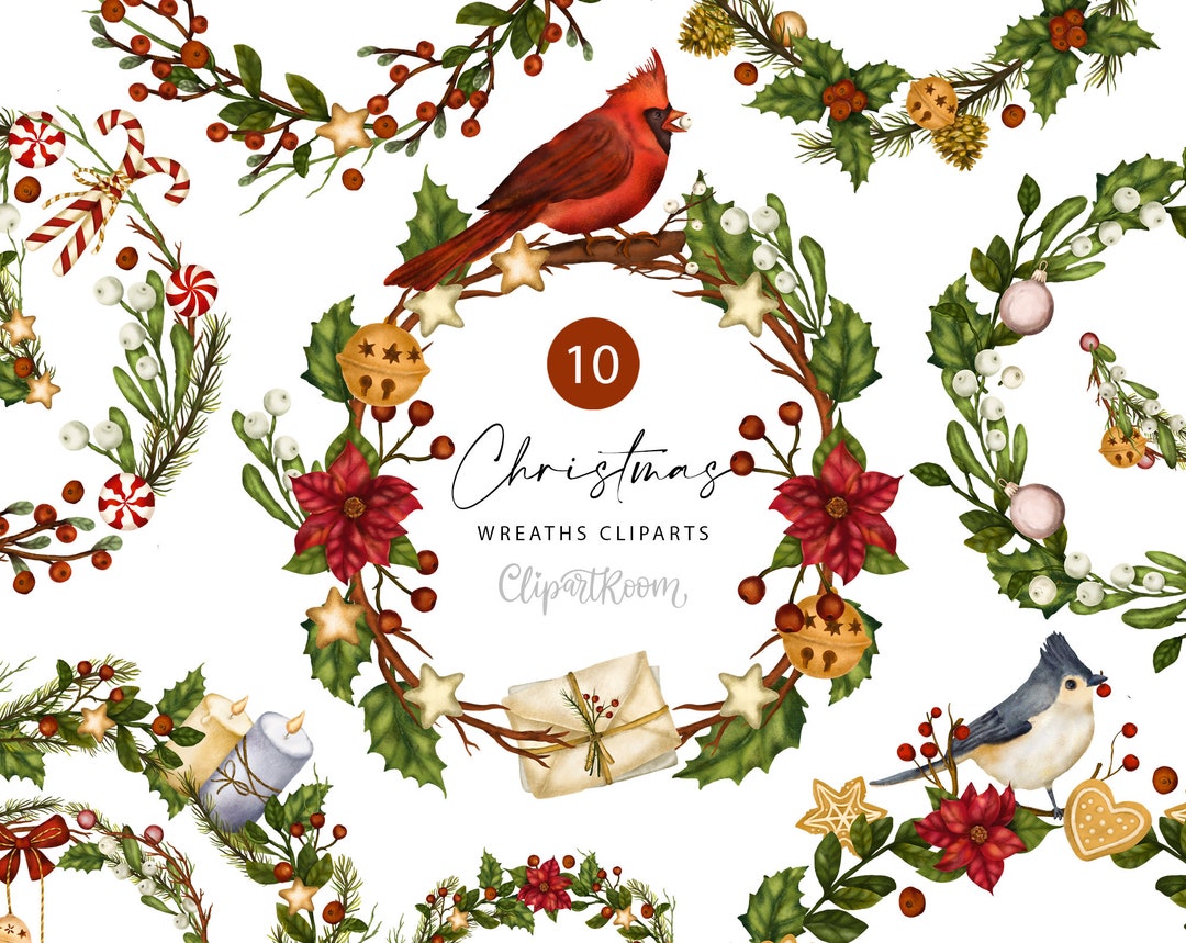 Cardinal Clipart Christmas Wreath Clipart Commercial Use Christmas ...