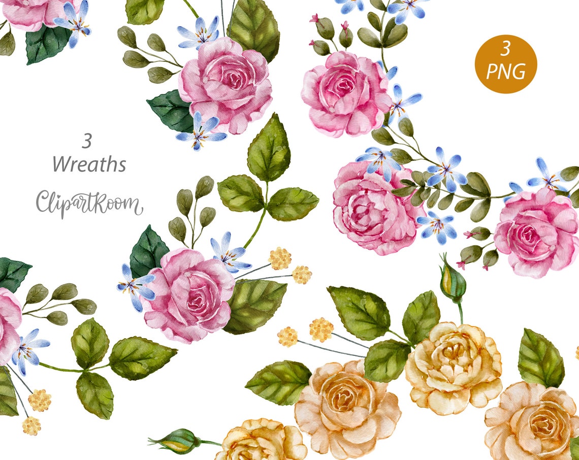 Watercolor Rose Clipart Flower Clip Art Handmade Watercolor - Etsy