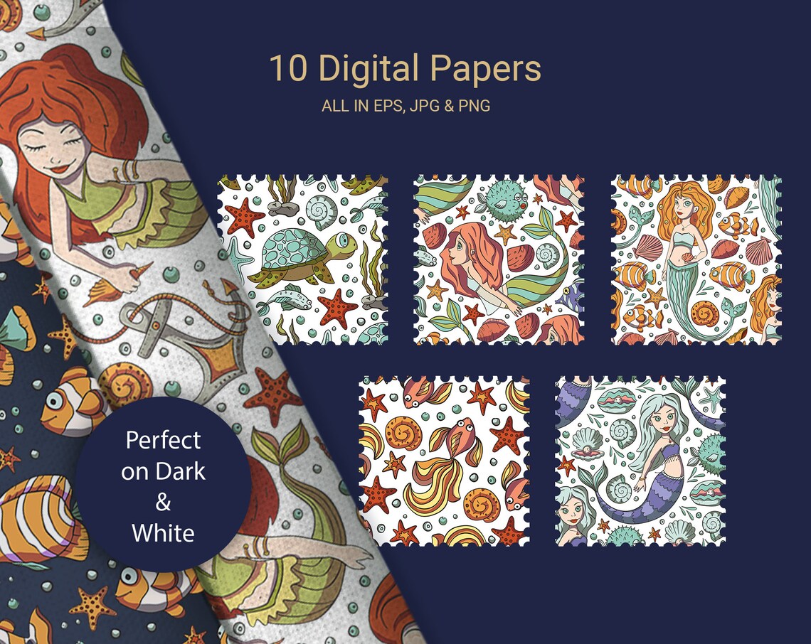 Mermaid Digital Paper Pack Summer Digital Paper Mermaid Paper - Etsy