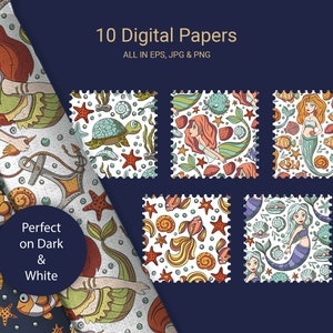 Mermaid Digital Paper Pack Summer Digital Paper Mermaid Paper Digital ...