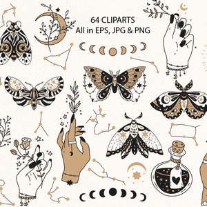 Celestial Clip Art Boho Clipart Feminine Art Moon and Star Nursery Art ...