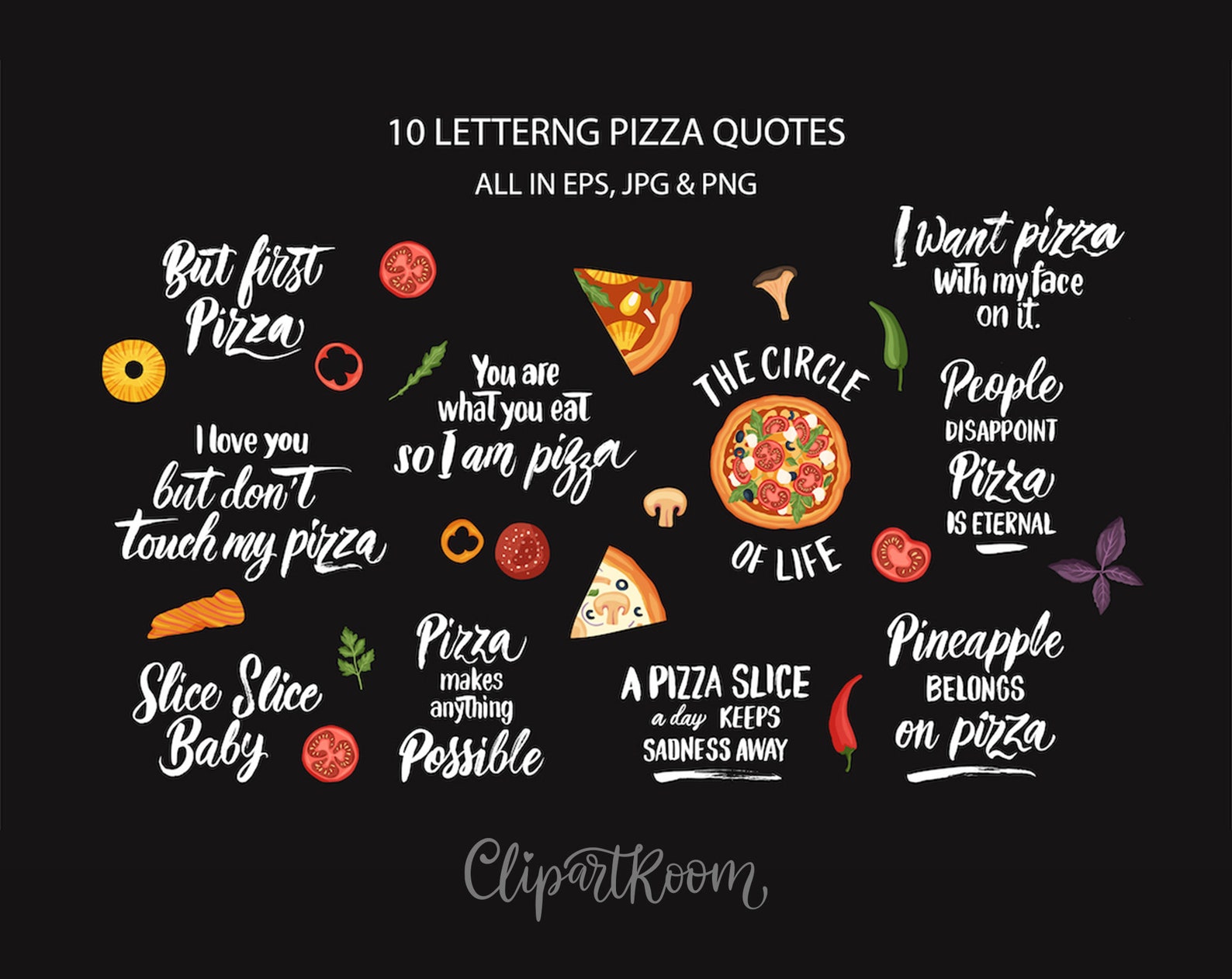 Cute Pizza Print Food Clipart Italian Art Food Backdrop Food Kit ...