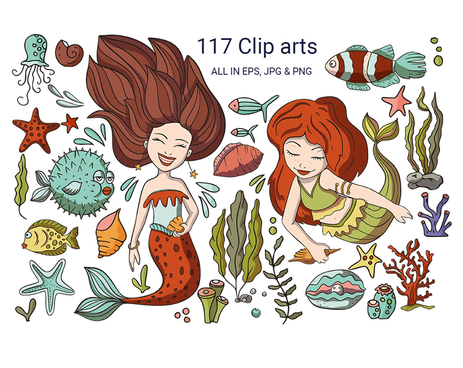 Mermaid Clipart Summer Clipart &mermaid Digital Paper Pack - Etsy