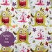 Monster Party Baby Shower Digital Paper Nursery Art Cute Monster ...