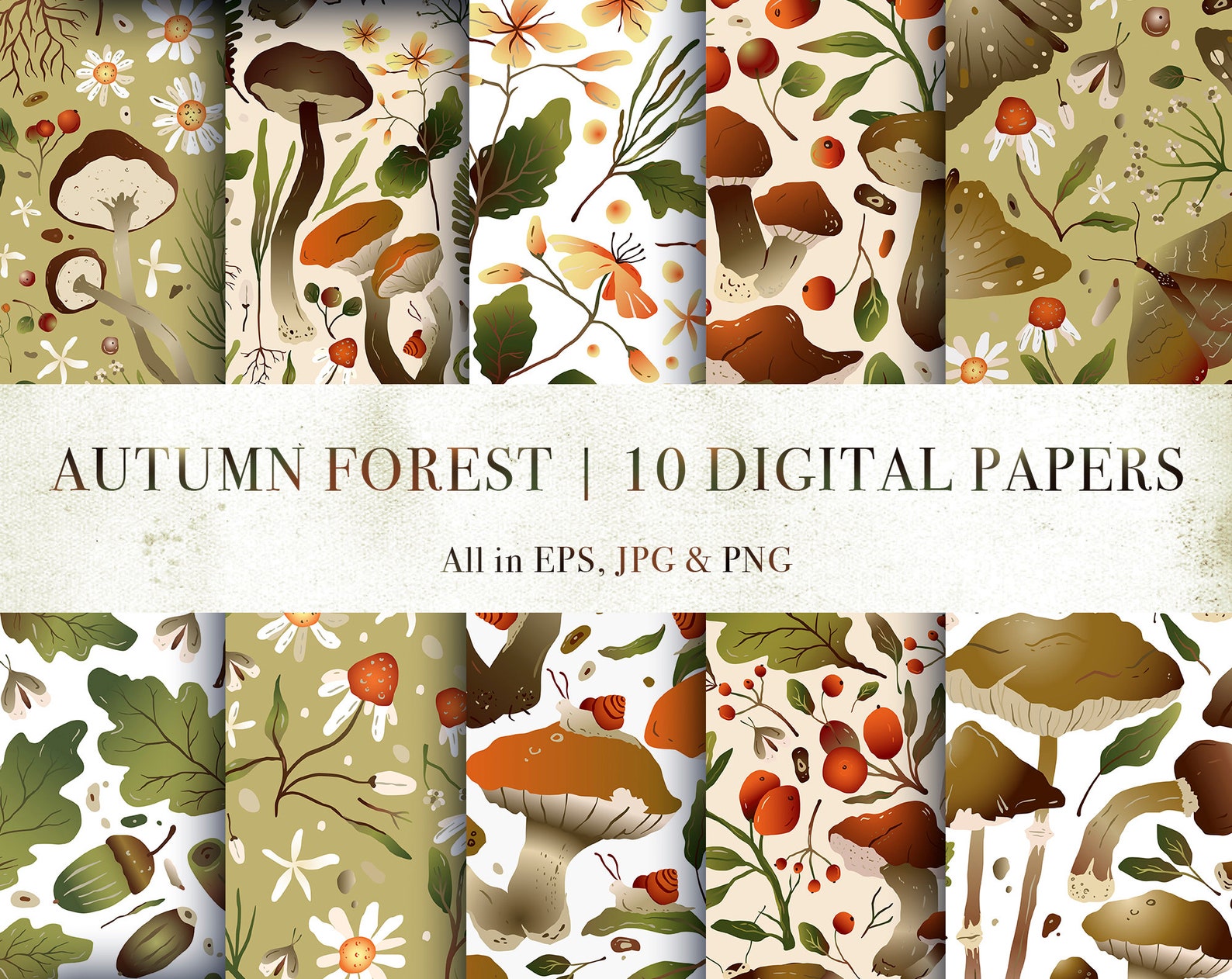 Fall Digital Paper Mushroom & Daisy Digital Paper Seamless | Etsy