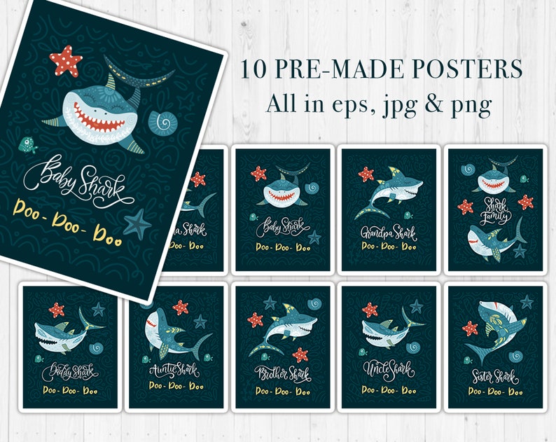 Baby Shark Clipart Family, Family Clipart, Baby Shark Bundle for ...