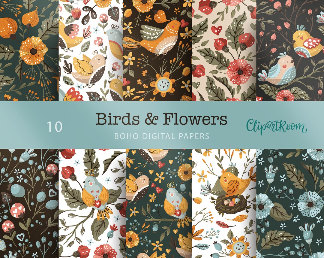 Bird Dreams Spring Digital Paper , Floral Camo Digital Paper, Digital ...