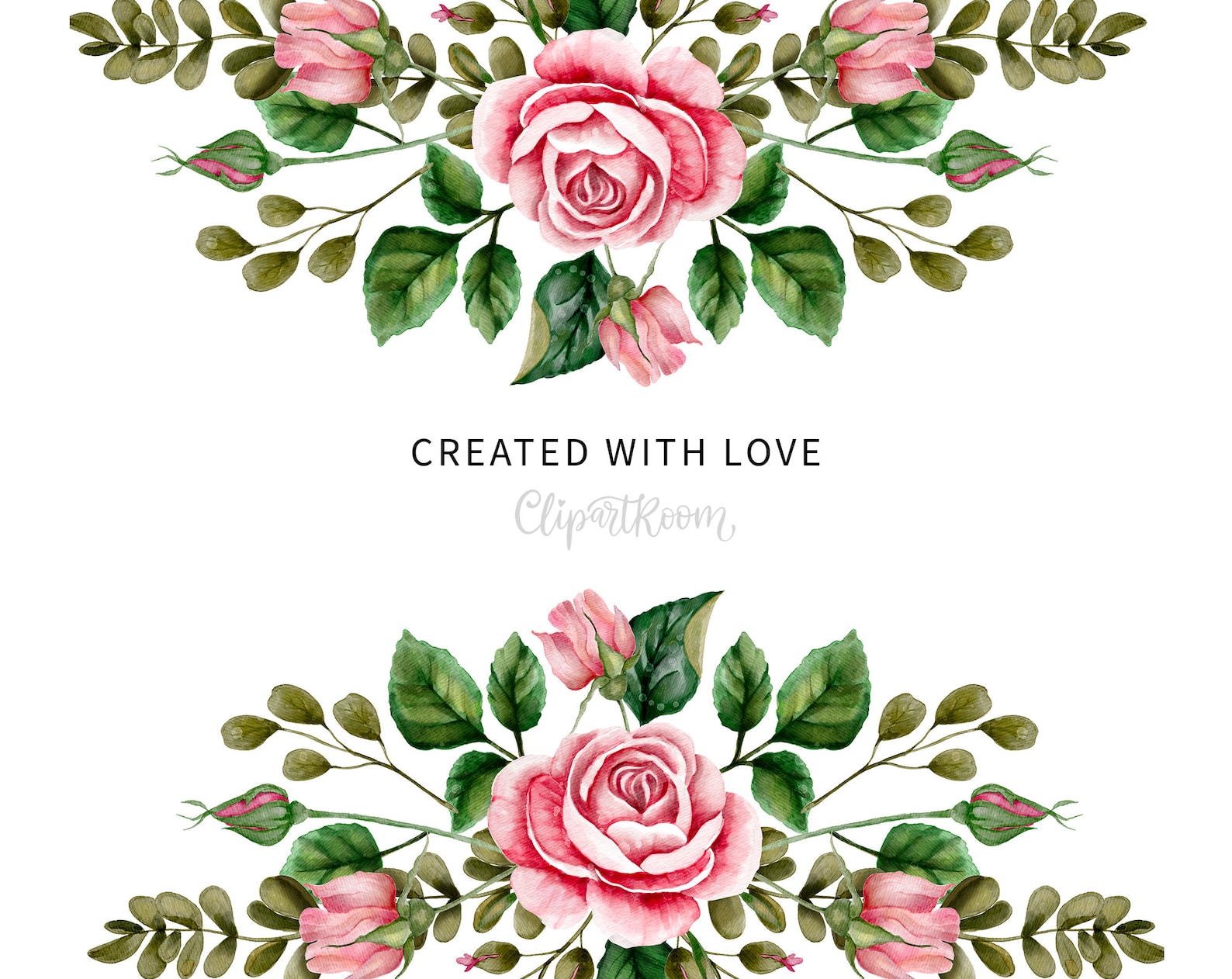Watercolor Pink Roses Flower Border Clipart Watercolor Rose Clipart ...