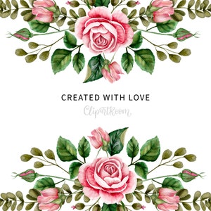 Watercolor Pink Roses Flower Border Clipart Watercolor Rose Clipart ...
