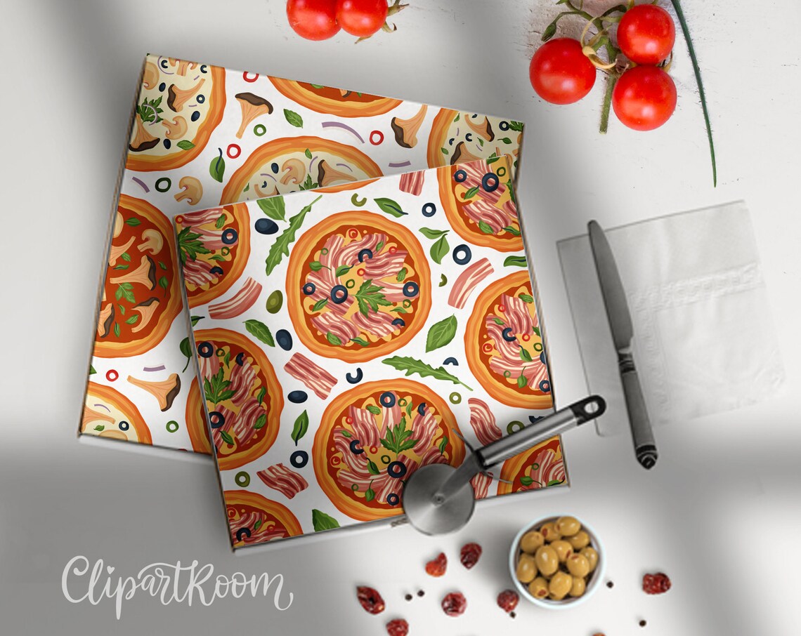 Pizza Print Colorful Digital Paper, Food Backdrop Digital Scrapbook Kit ...