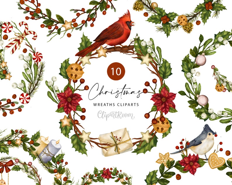 Cardinal Clipart Border Clipart Digital Vintage Christmas Images ...