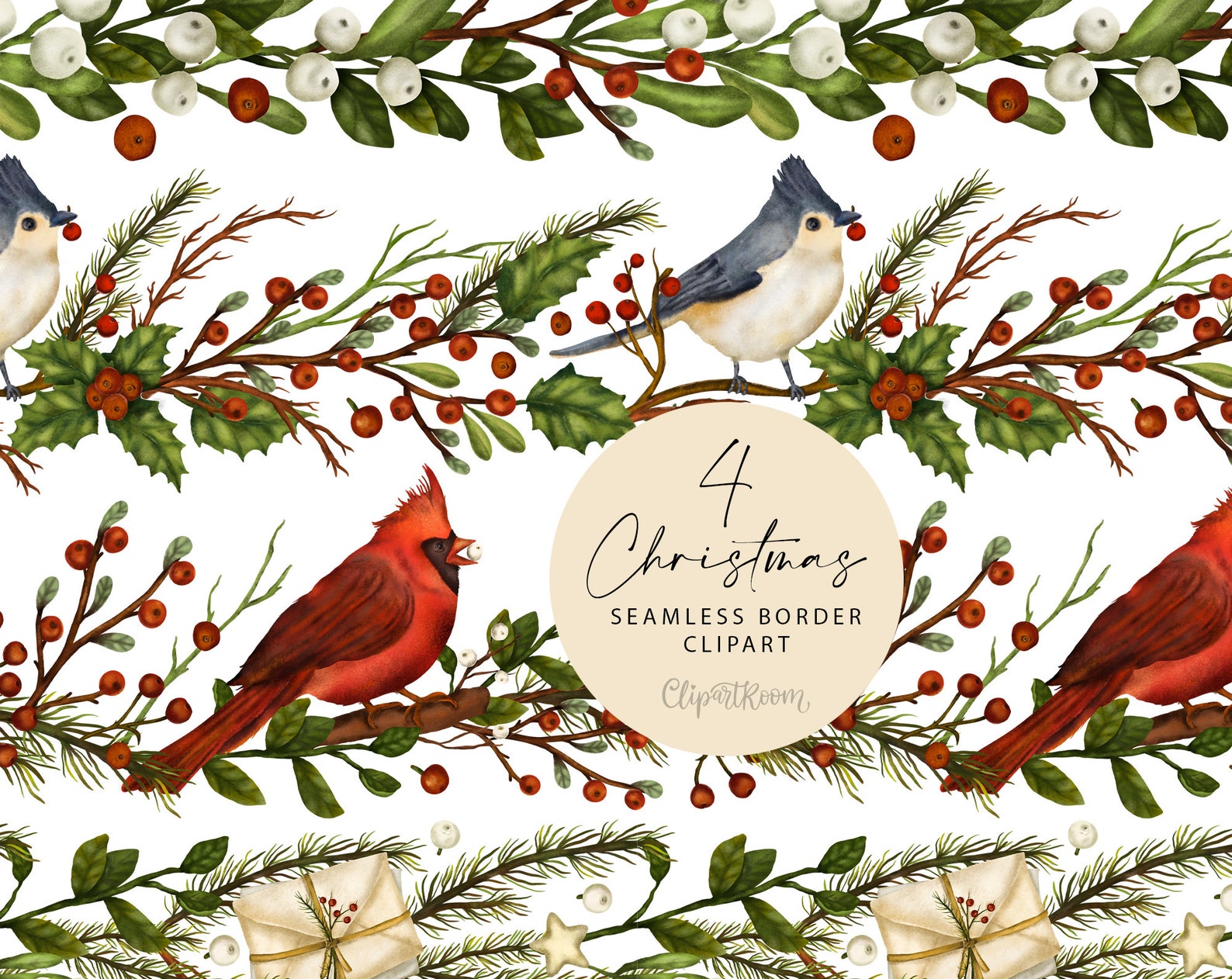 Cardinal Clipart Border Clipart Digital Vintage Christmas Images ...