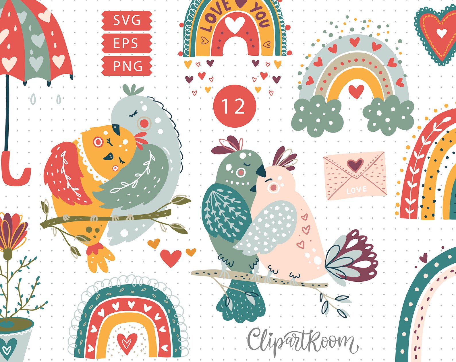 Bird Svg Couple Clipart Valentine Clipart Rainbow Svg I Love You Svg ...
