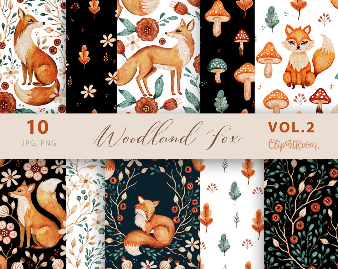 Fox Print Forest Wallpaper Fall Digital Paper Fox Pattern Animal ...