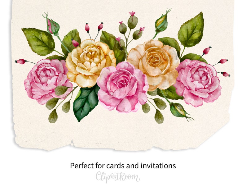 Watercolor Pink Roses Flower Border Clipart Watercolor Rose Clipart ...