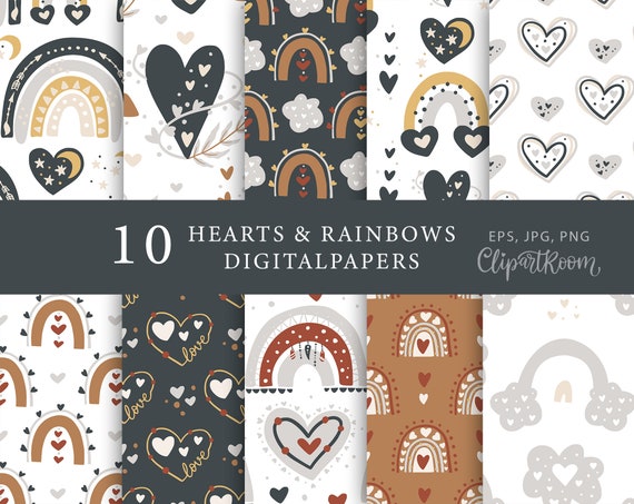 Rainbow Digital Paper Love Digital Paper Pack Valentines | Etsy