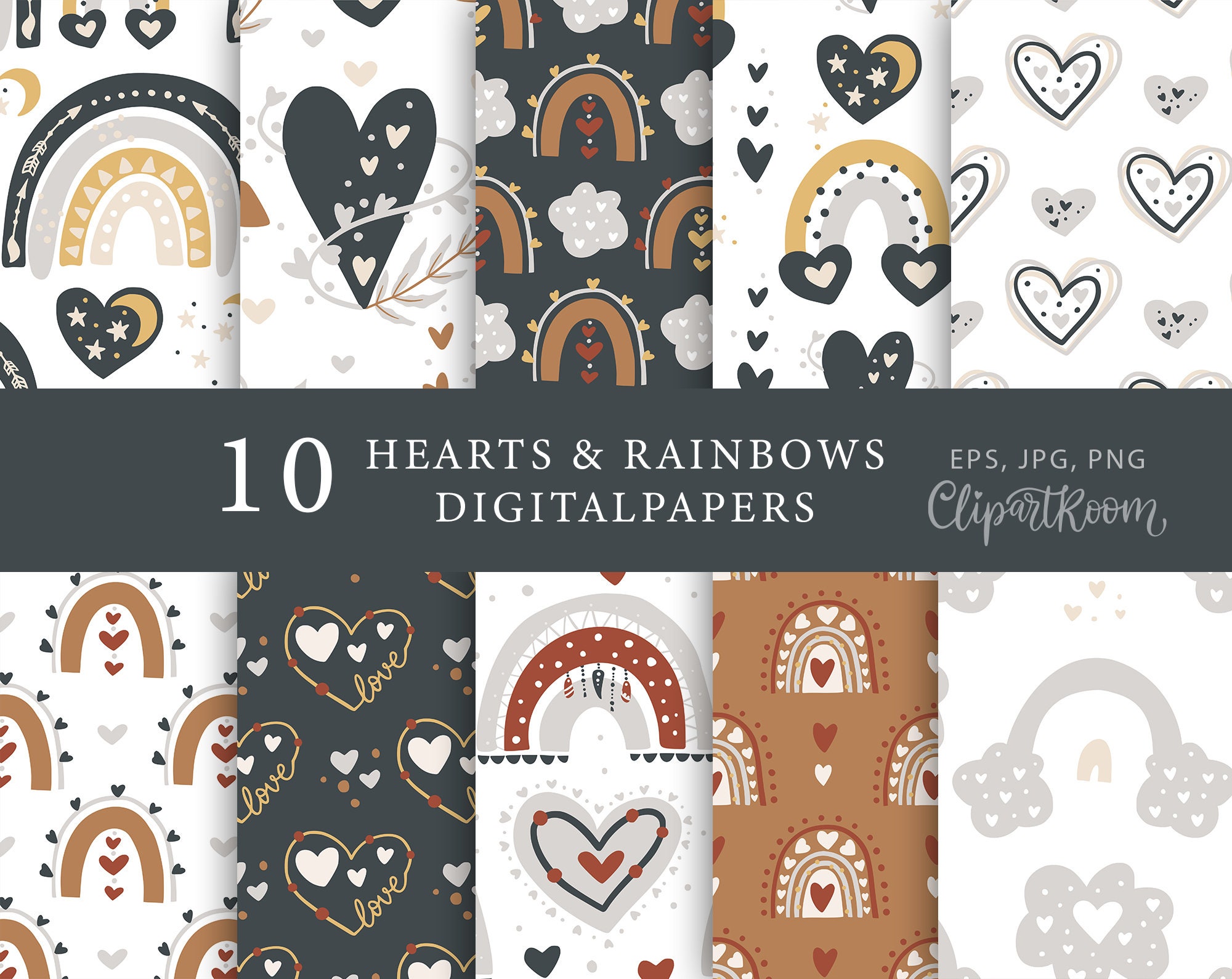 Rainbow Digital Paper Love Digital Paper Pack Valentines - Etsy