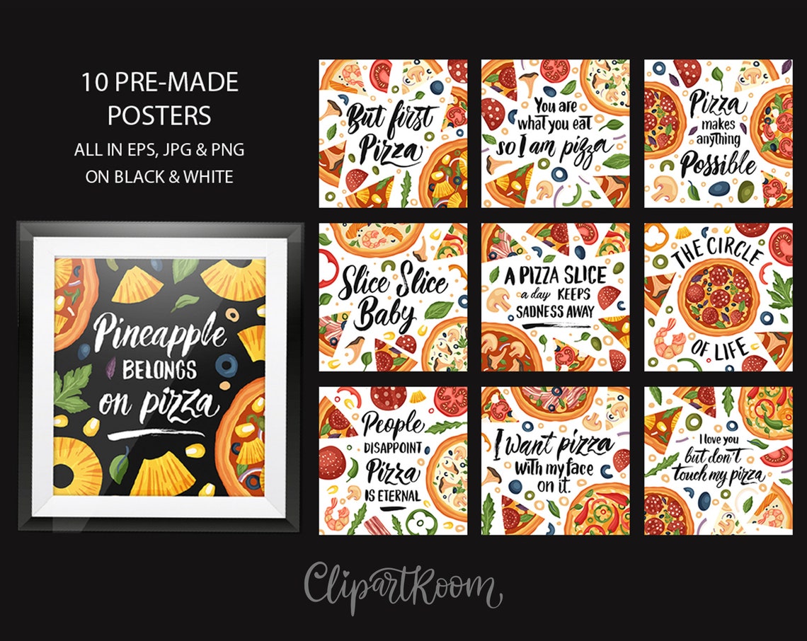 Cute Pizza Print Food Clipart Italian Art Food Backdrop Food Kit ...